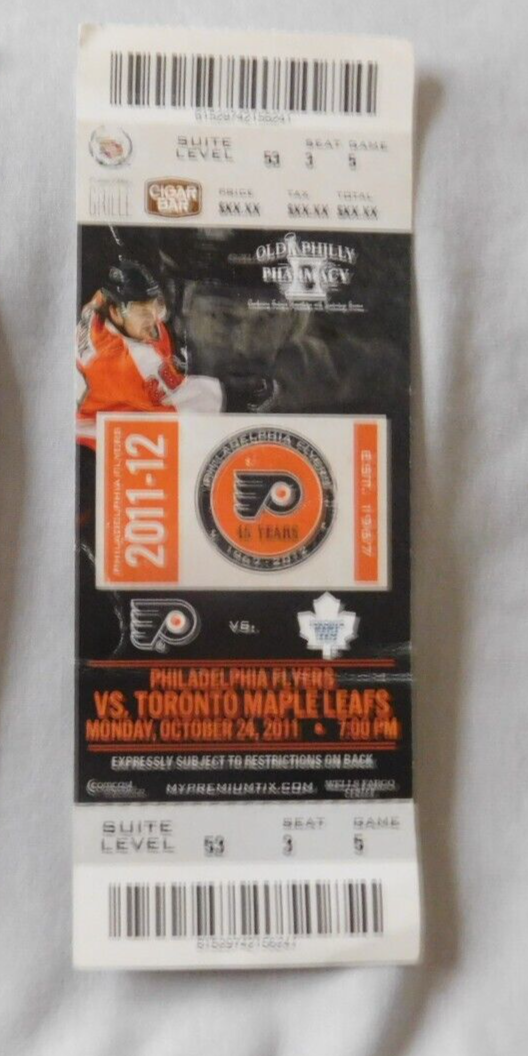 Philadelphia Flyers Vs Toronto Maple Leafs Ticket Stub NHL October 24 ...
