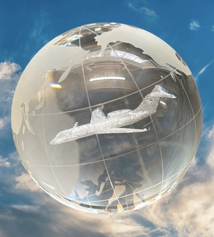 Crystal Glass Etched Frosted Clear Earth World Globe Sphere Airplane ...