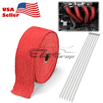 Red Exhaust Pipe Header Insulation Thermal Heat Wrap 2"x50' Motorcycle ...