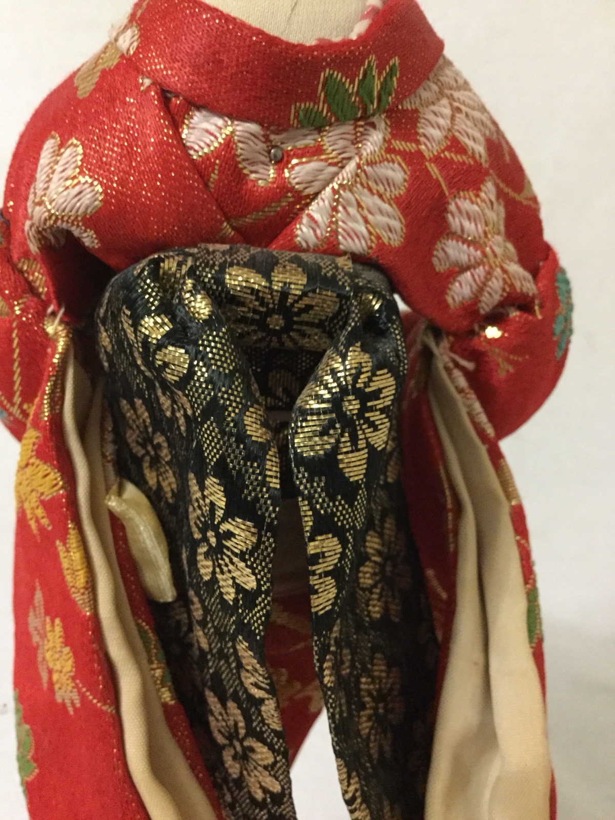 Vintage Geisha Cloth Doll Red Kimono Wood Base | eBay