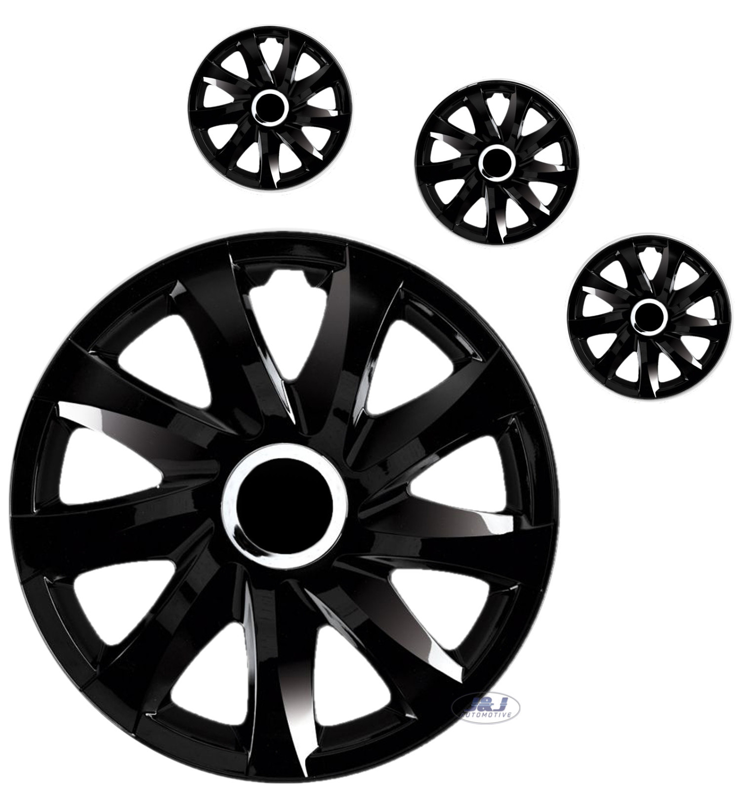 16" Wheel Trims Covers Black Gloss Hub Caps 16 Inch Drift 4-Pcs Set ...