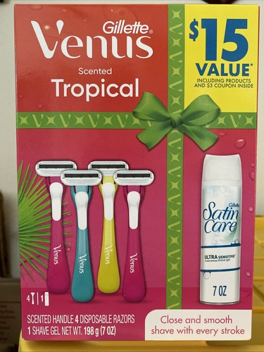 Gillette Venus Tropical Value Pack: 4 Scented Handle Razors & Shave Gel ...