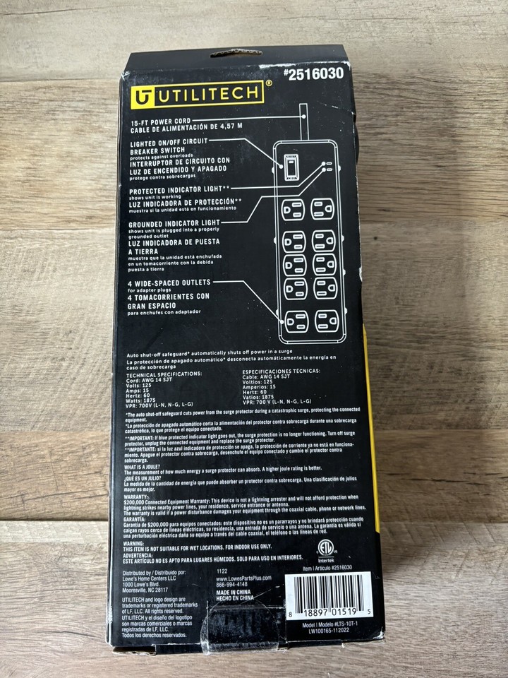 UTILITECH 15ft Heavy-Duty Surge Protector - 10 outlets - New in box | eBay