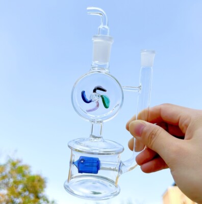 5.3" Mini Glass Bong Windmill Spin Recycler Hookah Water Pipe Smoking ...