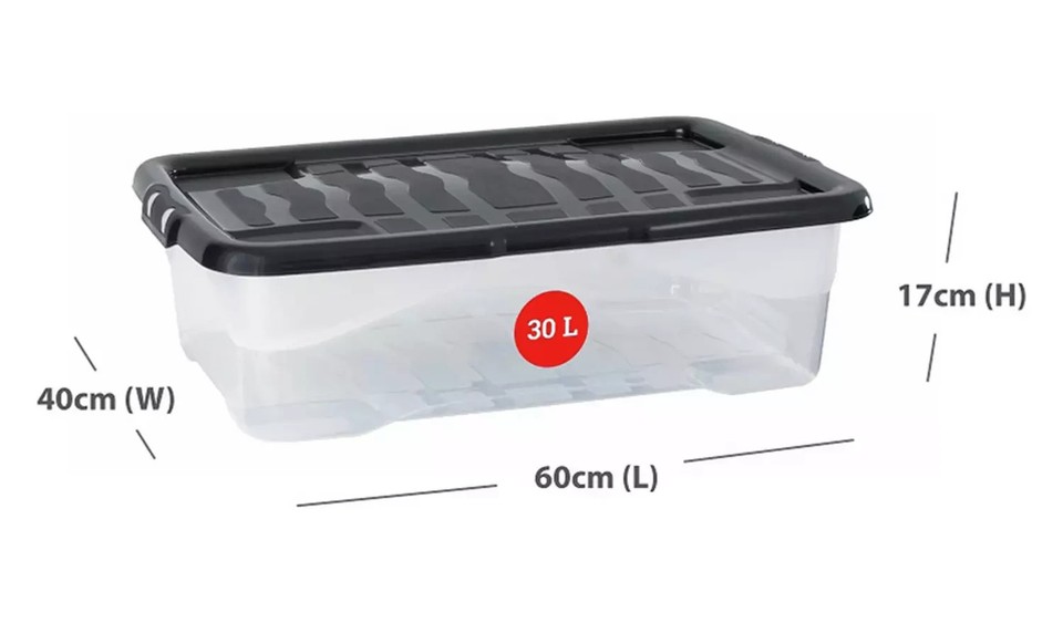 Storage Box & Lid with clip-on lids Strata 4 x 30L Curve Plastic Clear ...