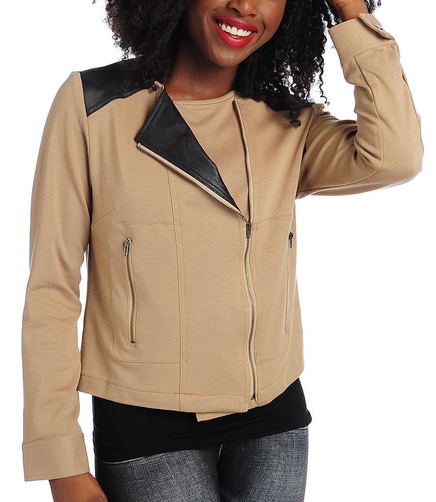 NEW - The Countess Collection Mixed Media Asymmetrical Zip Moto Jacket ...