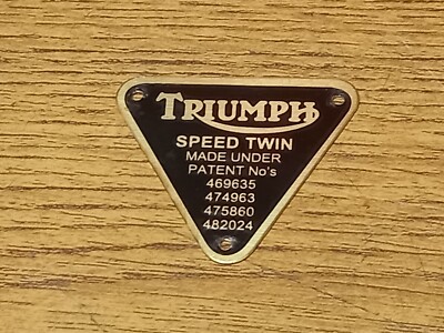 TRIUMPH 5TA SPEED TWIN PATENT PLATE BADGE WITH RIVETS - 70-1595 | eBay