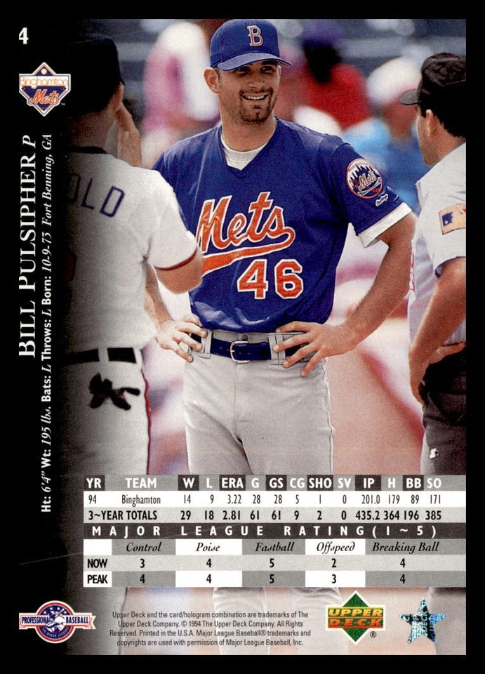 1995 Upper Deck Minor League #4 Bill Pulsipher Binghamton Mets Baseball ...