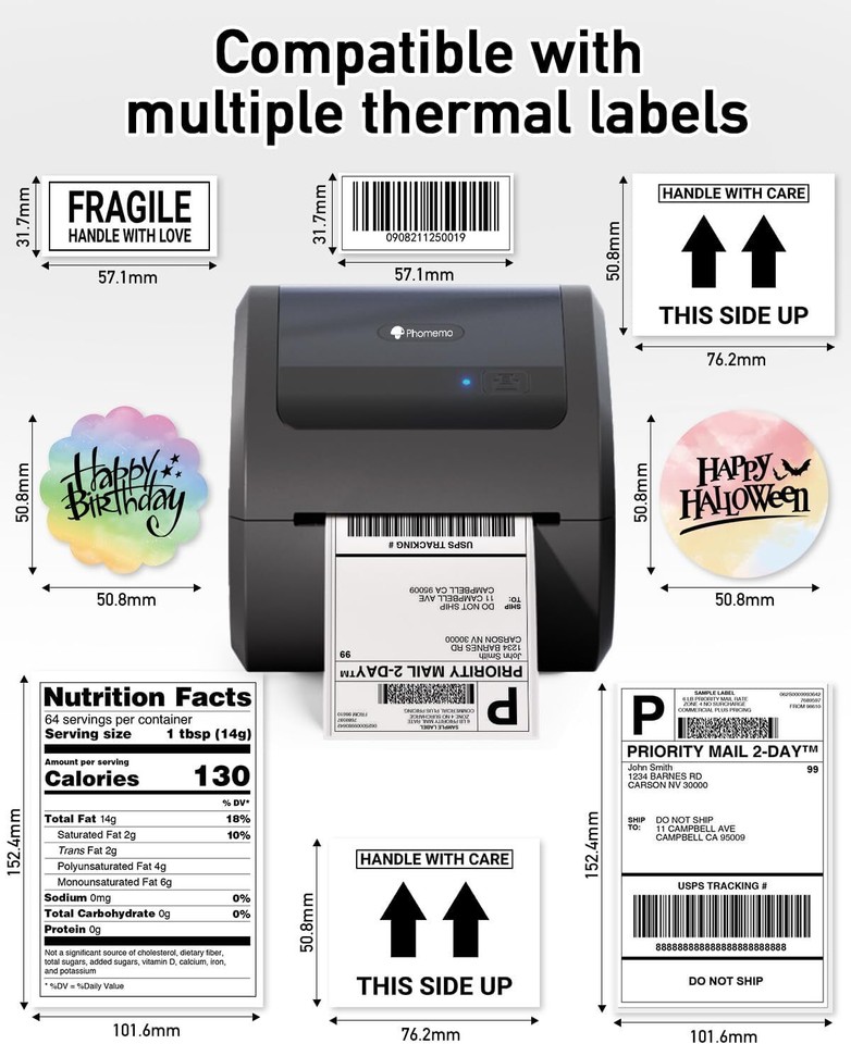 Phomemo 4x6 Shipping Label Printer Thermal Barcode Desktop Printer or ...