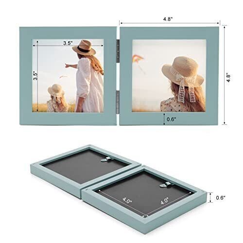 Double 4X4 Picture Frames Hinged Folding Photo Frames in Teal Blue for ...