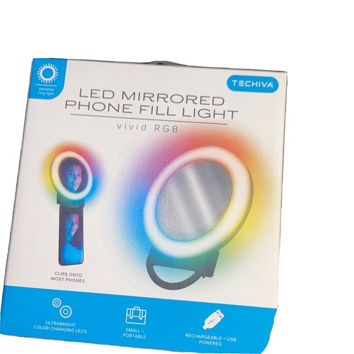 Techiva LED Mirrored Phone Fill Light Vivid RGB, Rechargeable Portable ...