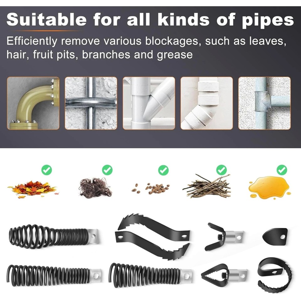 8PCS Steel Drain Snake Drill Bits Professional Pipe Cleaner Cutter ...