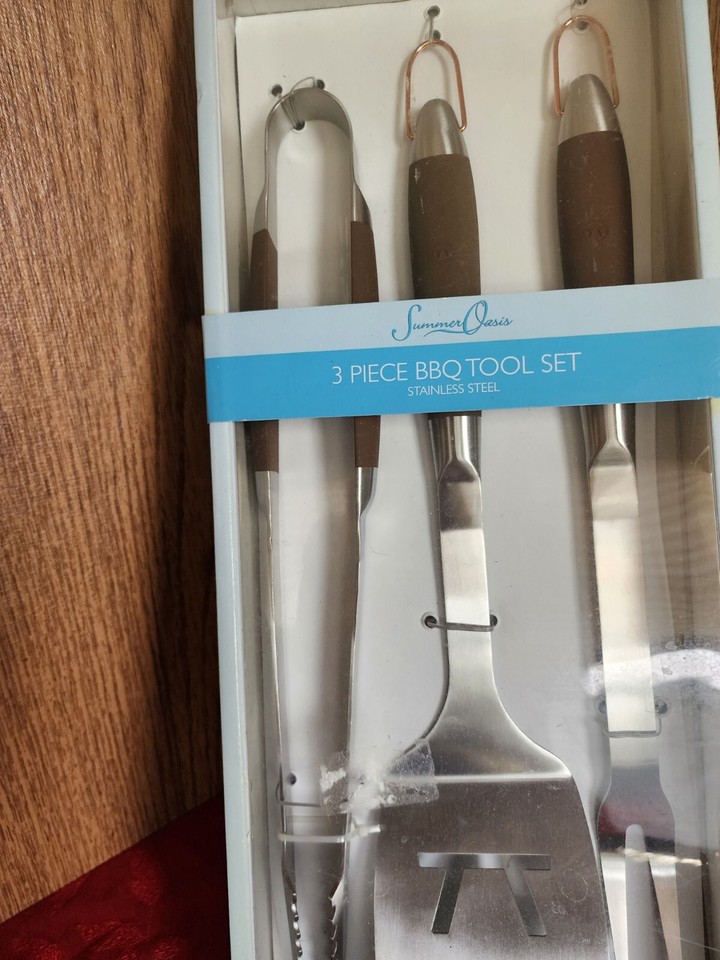 6169. NEW "SUMMER OASIS" 3 PIECE BBQ TOOL SET STAINLESS STEEL | eBay