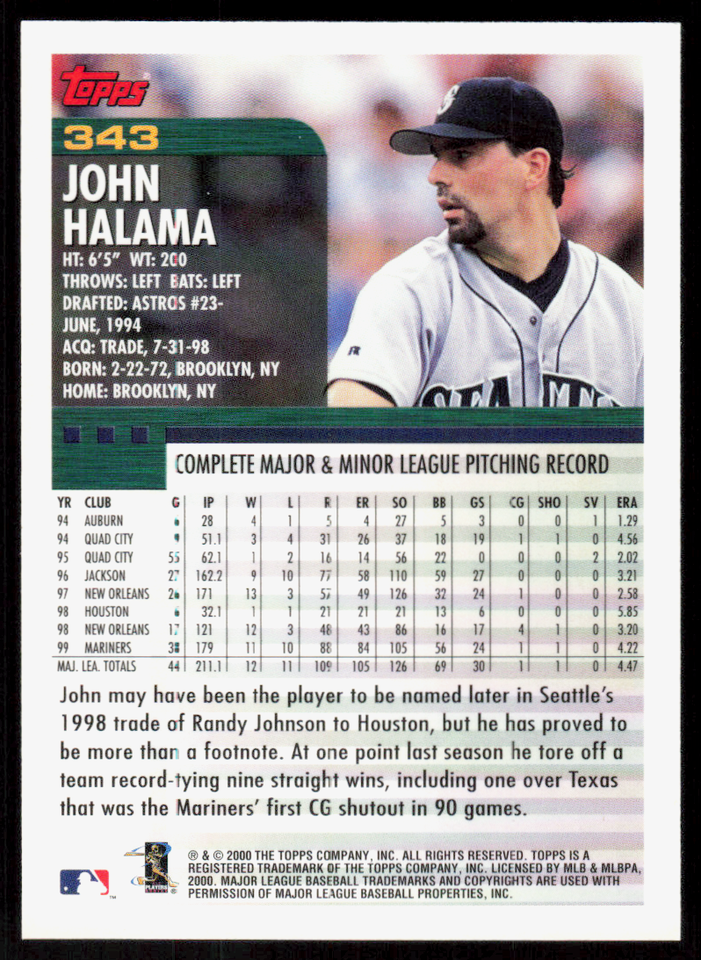 2000 Topps 343 John Halama Seattle Mariners | eBay