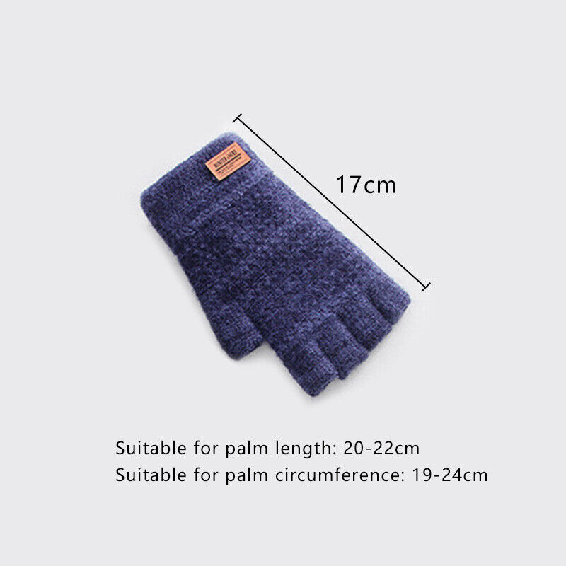 Winter Alpaca Wool Fingerless Gloves Thermal Men's Knitted Half Finger ...