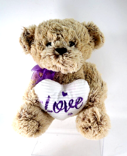 Walgreens Beige Bear Plush Purple Bow White Heart "Love" In Purple 10 ...