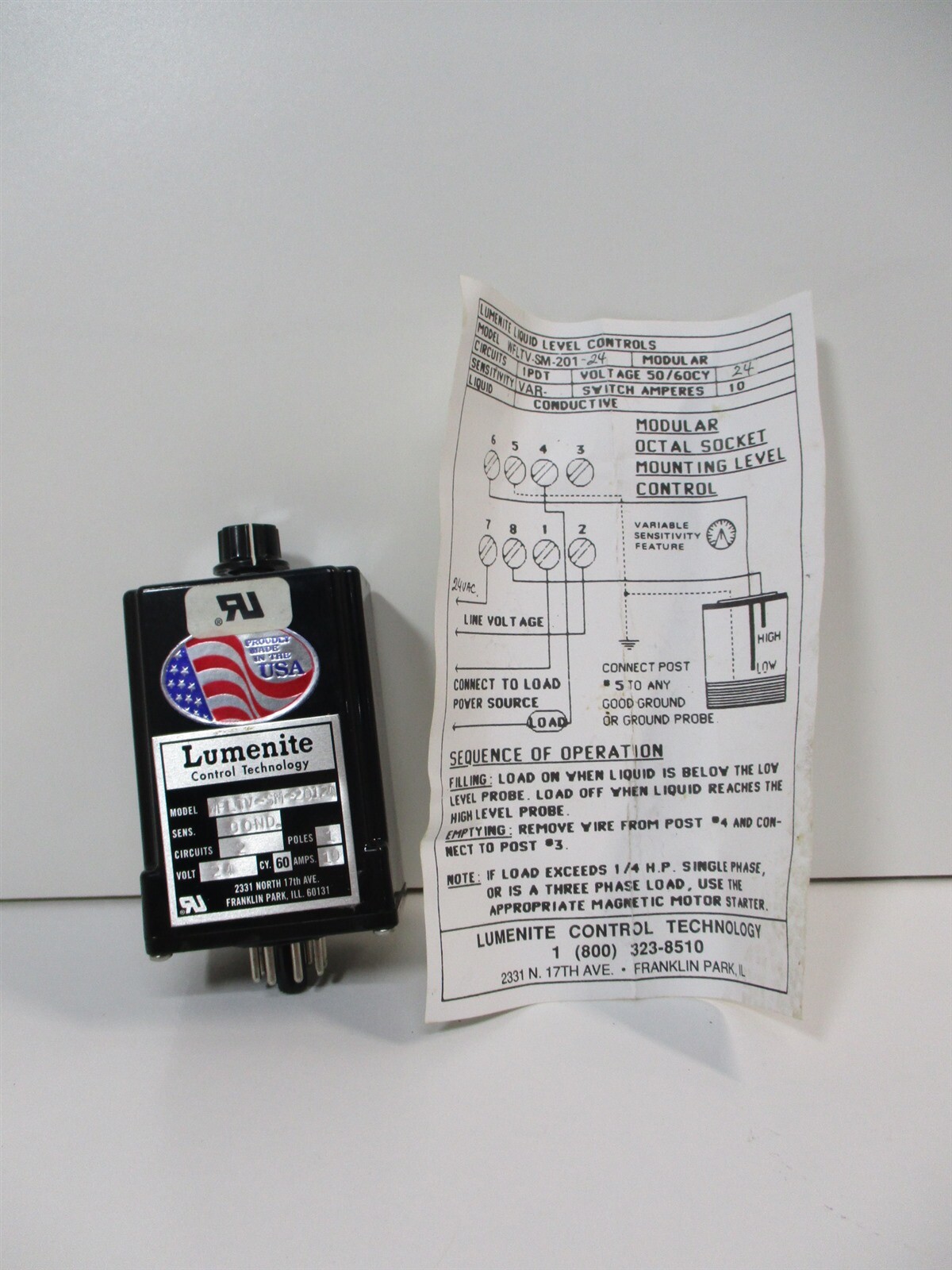 Lumenite WFLTV-SM-201(24) Octal Socket Level Control 1 Pole 110 Volts ...