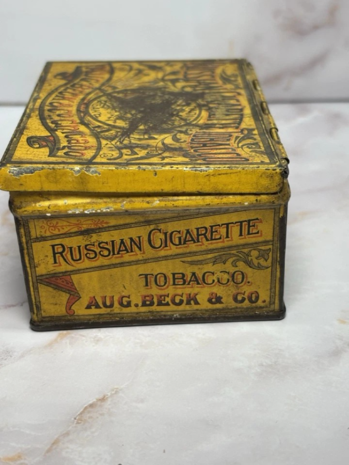 Russian Cigarette Tobacco Tin Box American Aug Beck Co. РУССКИЙ ...