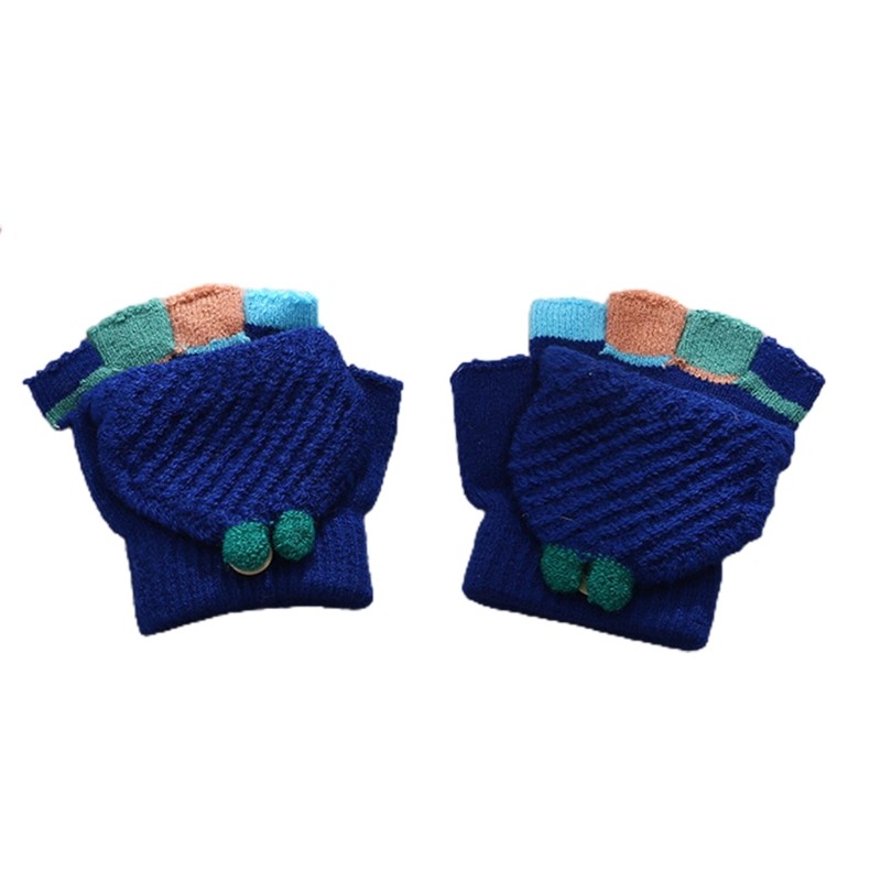 Kids Knitted Gloves Half Finger Gloves with Flip Top Winter Colorful ...