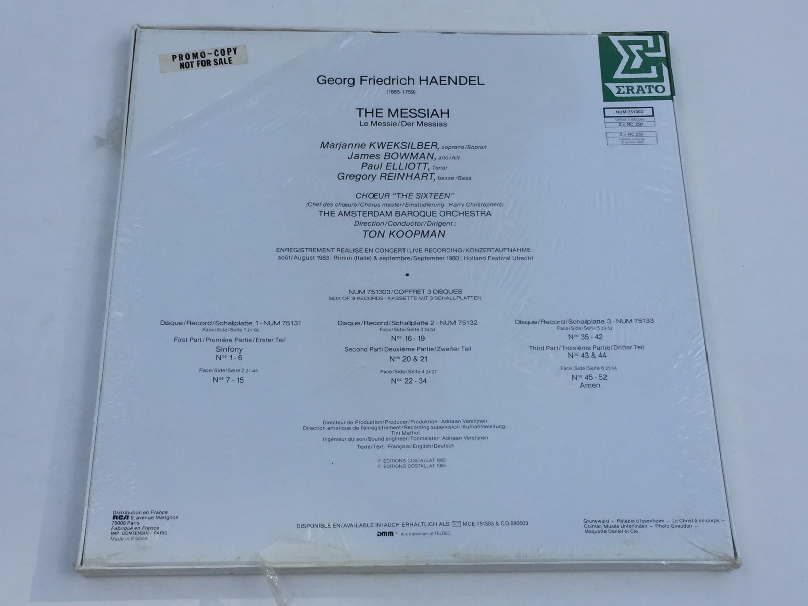 HANDEL SEALED Messiah MINT Ton Koopman PROMO 3 lps Box set Amsterdam ...