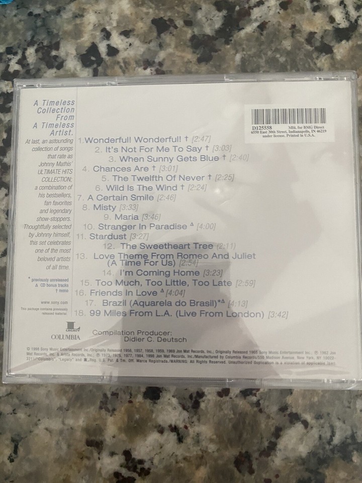Johnny Mathis The Ultimate Hits Collection Music CD NEW Sealed | eBay