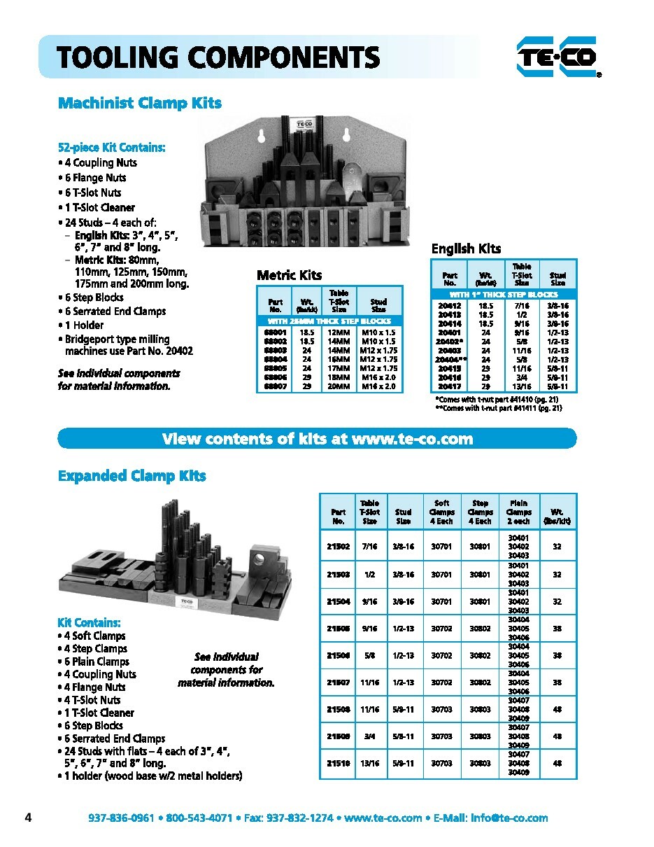 TE-CO USA #20412, 52pc Machinist Clamp Kit For 7/16" T-Slots, 3/8-16 ...