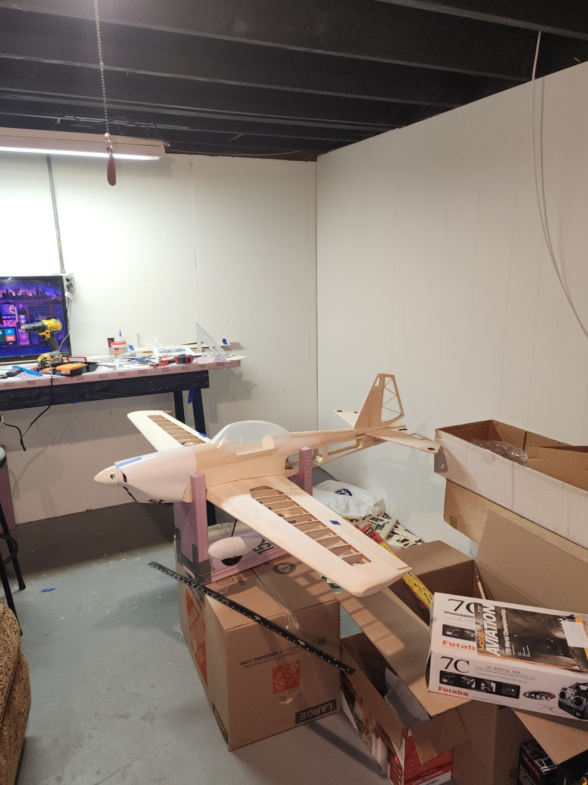 Large RC Trainer Airplane Unassembled Kit, Blue/White Wood, Nitro ...