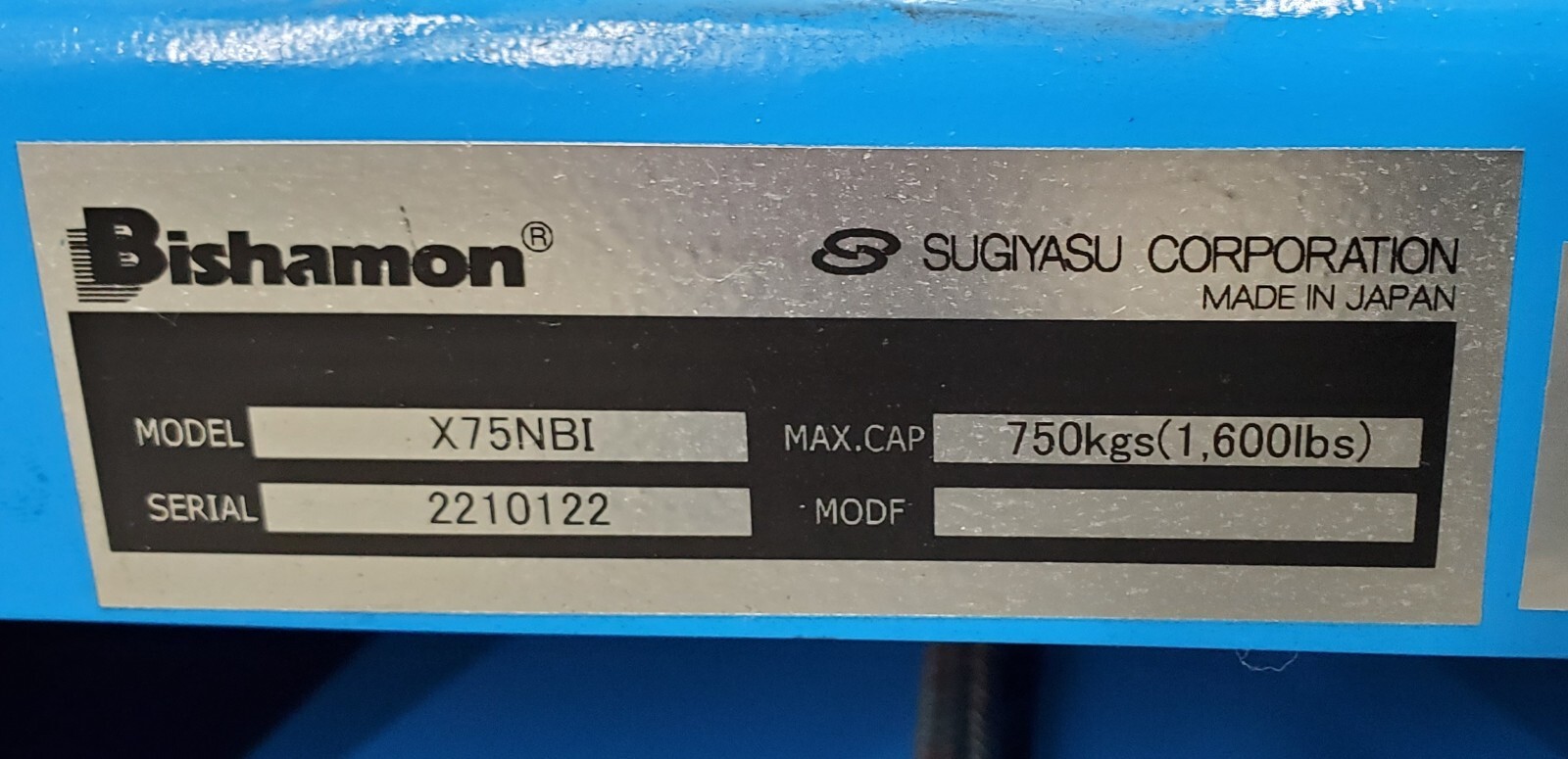 Bishamon Mobilift Model X75NBI Scissor Lift Table 1650 Lb Capacity ...