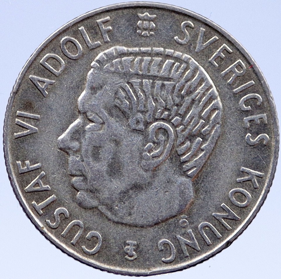 1957 Sweden Silver Krona GUSTAF VI Adolf Genuine Antique SWEDISH Coin ...