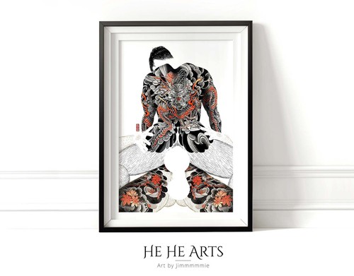 Original Gay Couple Print | Japanese-Inspired Inked Hunks | Homoerotic Wall Art | eBay