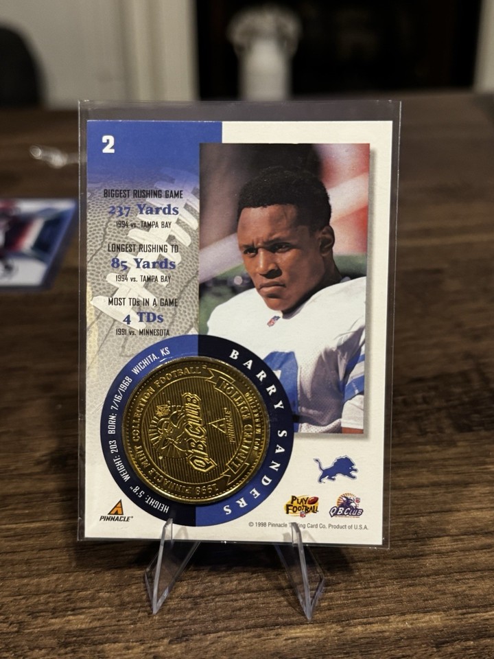 BARRY SANDERS 1998 PINNACLE #2 MINT COLLECTION QB CLUB COIN CARD | eBay