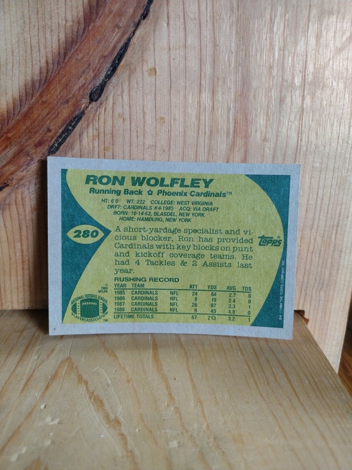 1989 Topps NFL: #280 RON WOLFLEY. PHOENIX CARDNALS. . . FT5 | eBay