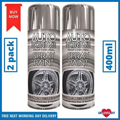 2 x 400ml AX Chrome Effect Spray Paint Aerosol Can Auto Extreme Car Van ...