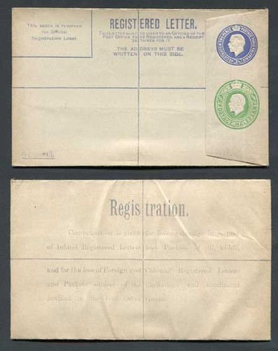 RP33b KGV 3 1/2d and 1/2d Compound Registered Envelope Size G Flap type ...