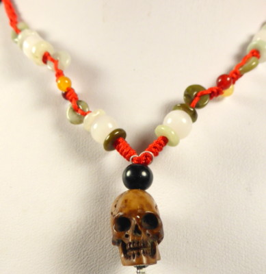 RARE TIBETAN LlAMA Lama Glama KAPALA BONE HUMAN SKULL BEAD ON SILK JADE ...