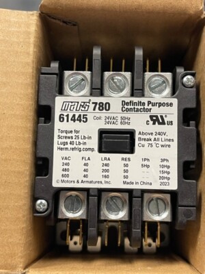 Mars 780 61445 Definite Purpose Contactor 40A 24V Coil Replaces Furnas ...