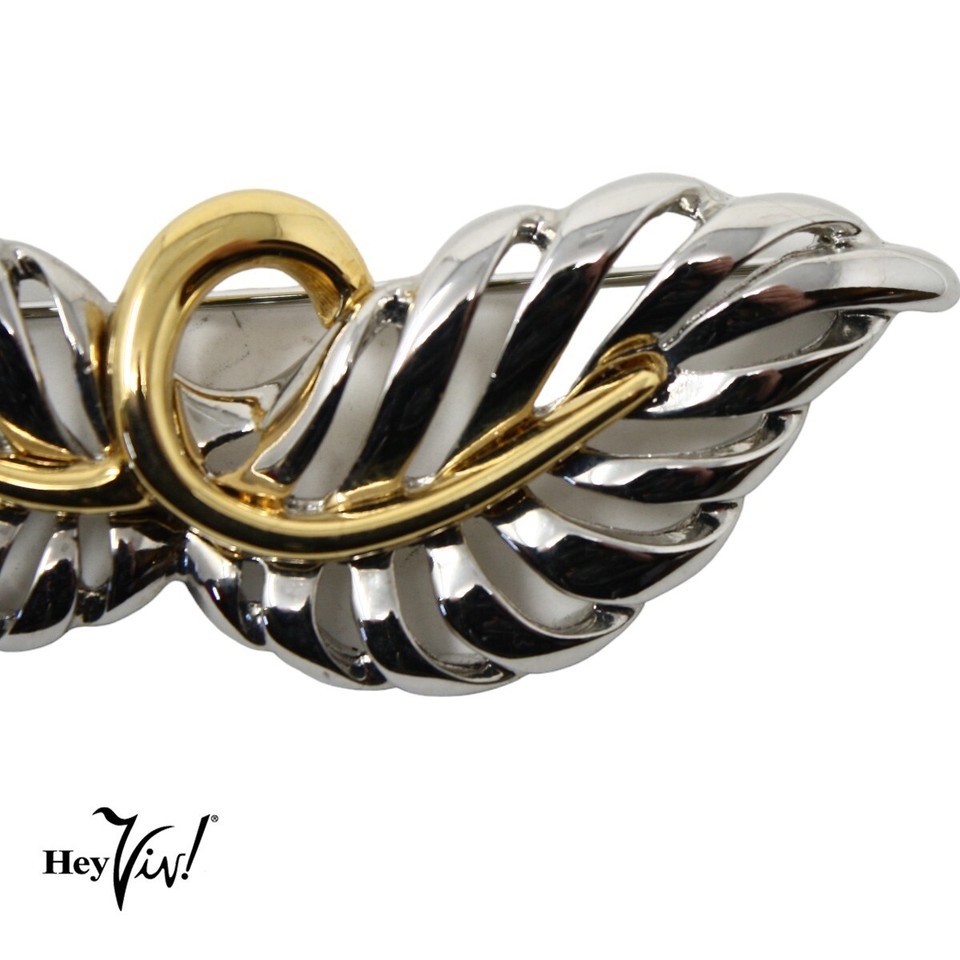 Vintage Signed Daria Two Tone Pin w Graceful Wing Shape 2 3/4" Across ...