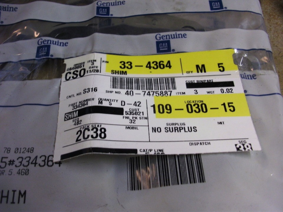 NEW GM SHIM PACK OF 5 334364 (BARB7968 DS1371 B2) | eBay