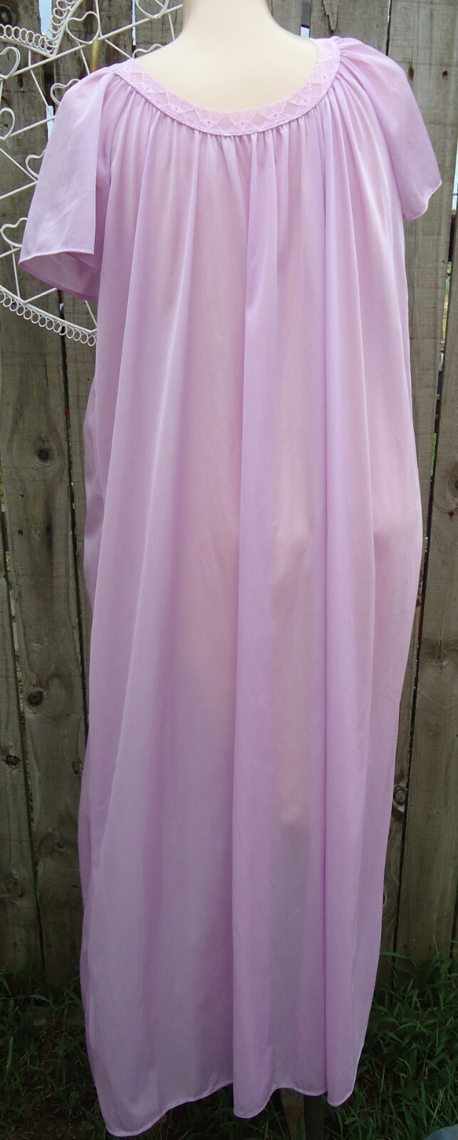 NOS Vtg Lavender Nylon Feminine Lace Full 85" Sweep Negligee Nightgown ...