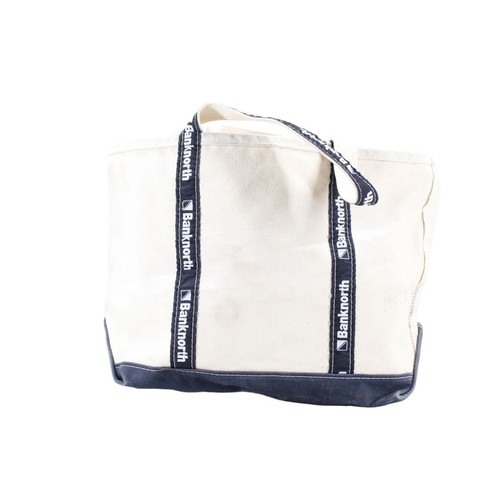 LL Bean Boat & Tote Cream Navy Trim Canvas Monogram Double Handles Tote ...