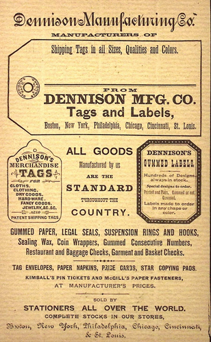 1895 Dennison Mfg Co Labels Tags Gummed Paper Bag Checks New York NY ...