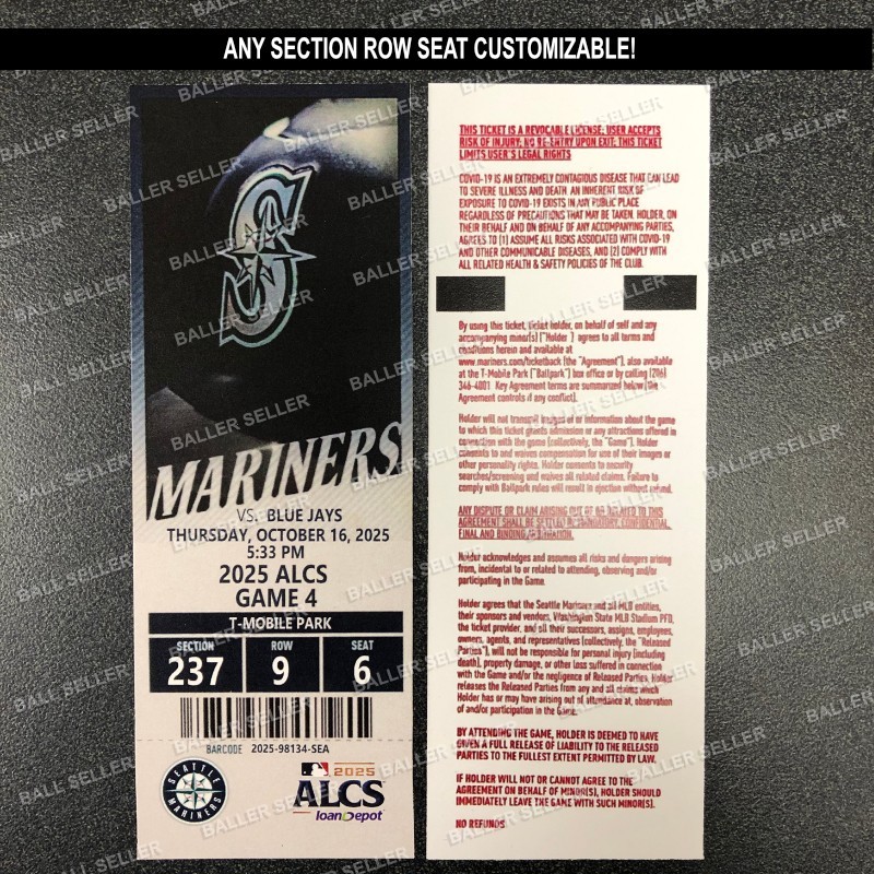2025 AL Championship Series Souvenir Ticket Blue Jays Mariners ALCS ...