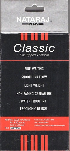 Pack of 20 - Nataraj Classic BLACK Fine Ball Pen light weight Pen ...