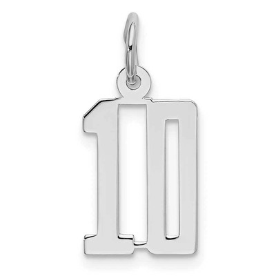 Sterling Silver Rhodium-plated Small Elongated Polished Number 10 Charm ...