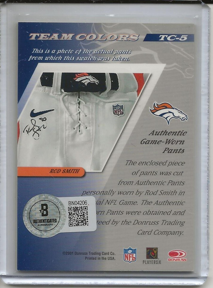 ROD SMITH AUTO 2001 DONRUSS CLASSICS TEAM COLORS JRSY CARD TC-5 BRONCOS ...