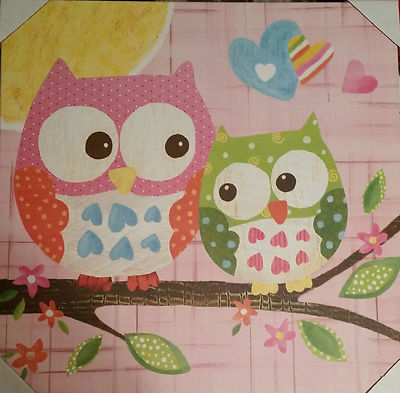 CIRCO CANVAS LOVE AND NATURE OWL PAIR WALL ART OOPSY DAISY GIRLS PINK ...