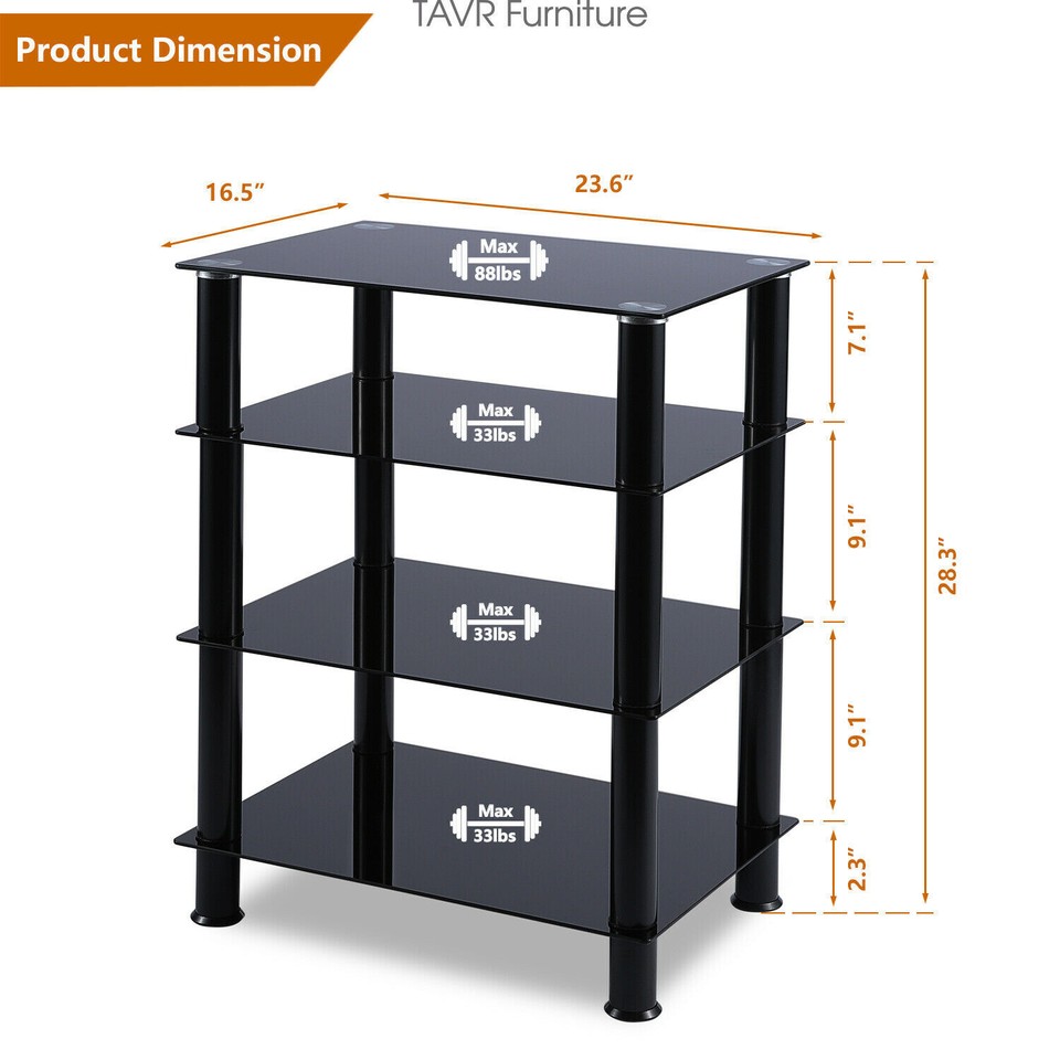 Media Compontent TV Stand 4-Tiers Audio Video Tower Tempered Glass ...