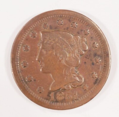 1851 1C Large Cent in XF Extra Fine Condition, Brown Color, No Problems ...