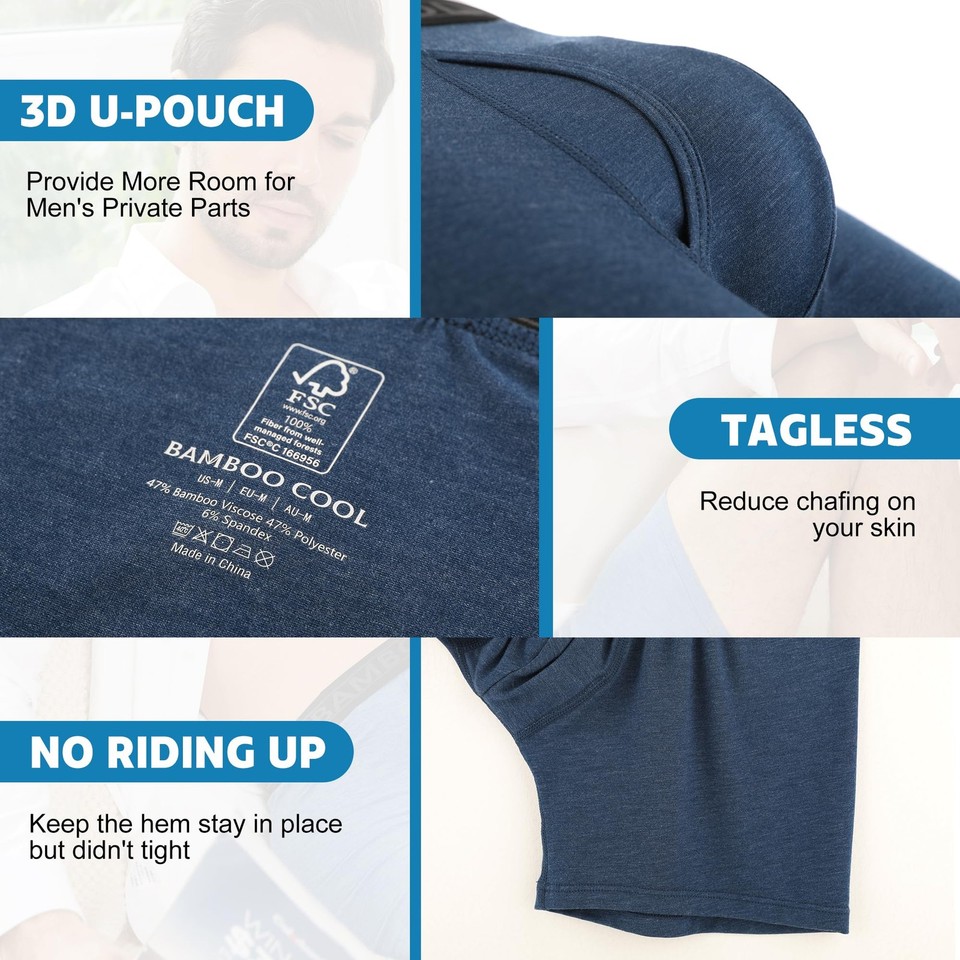 BAMBOO COOL Breathable Men's Underwear Small, 1black/2green/3blue（6 ...