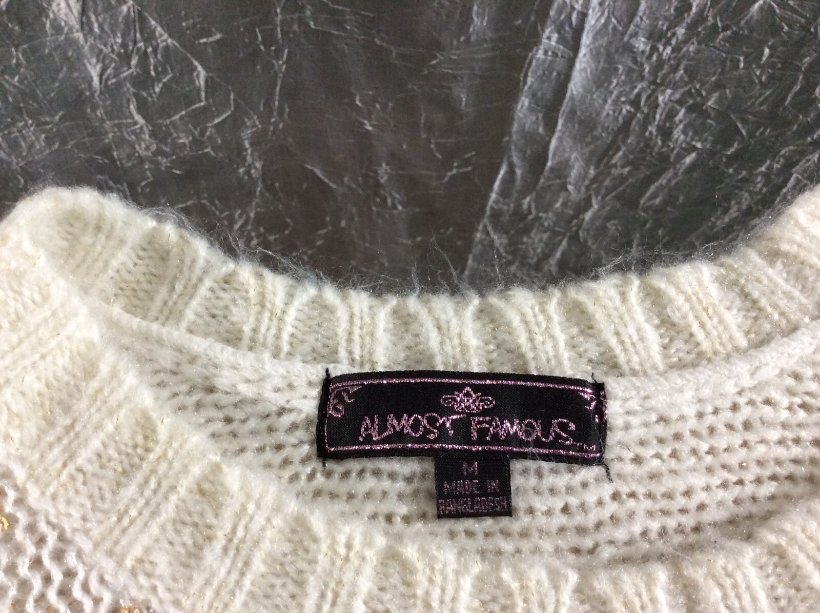 women's Almost Famous fall winter knit sweater size M cream gold ...
